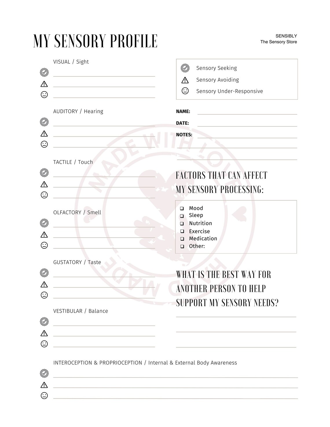 My Sensory Profile 90s Sensory Processing Questionnaire for Parents ...