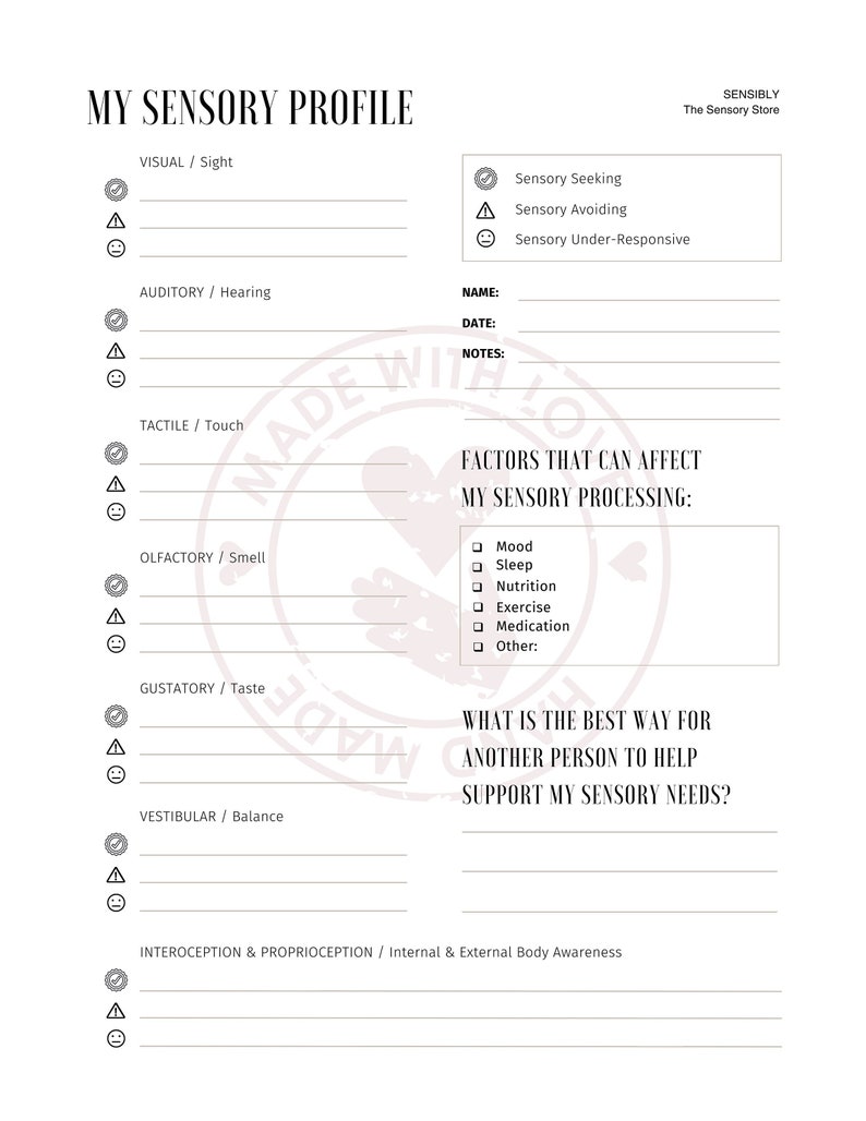 My Sensory Profile 90s Sensory Processing Questionnaire for Parents ...