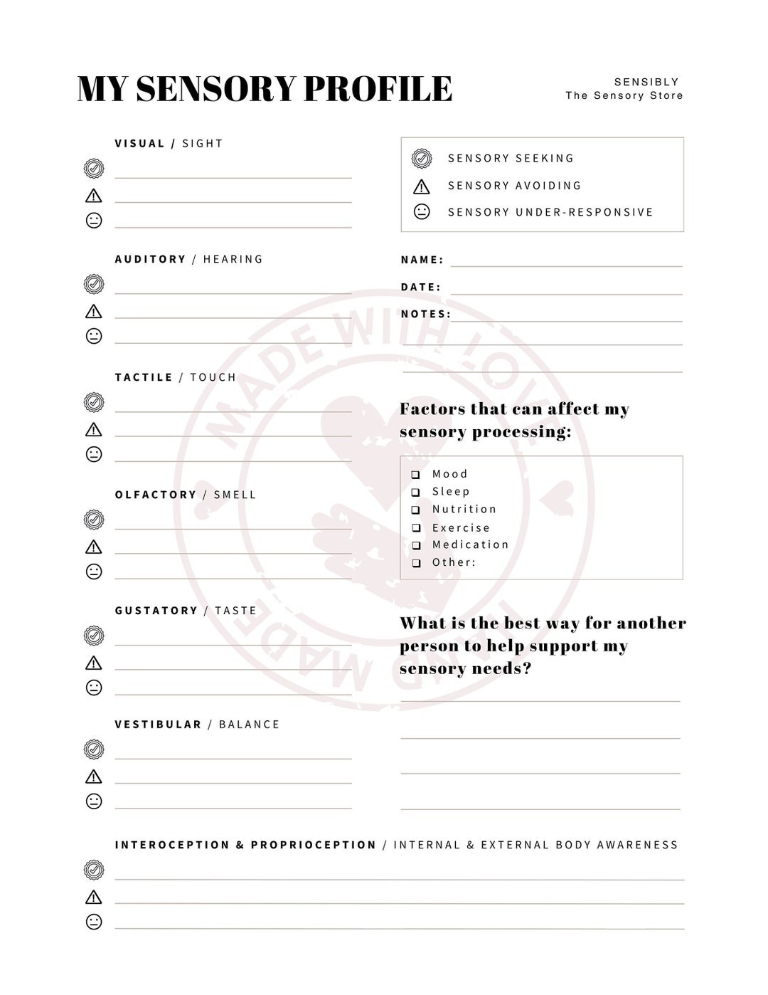 My Sensory Profile Modern Sensory Processing Questionnaire for Parents ...