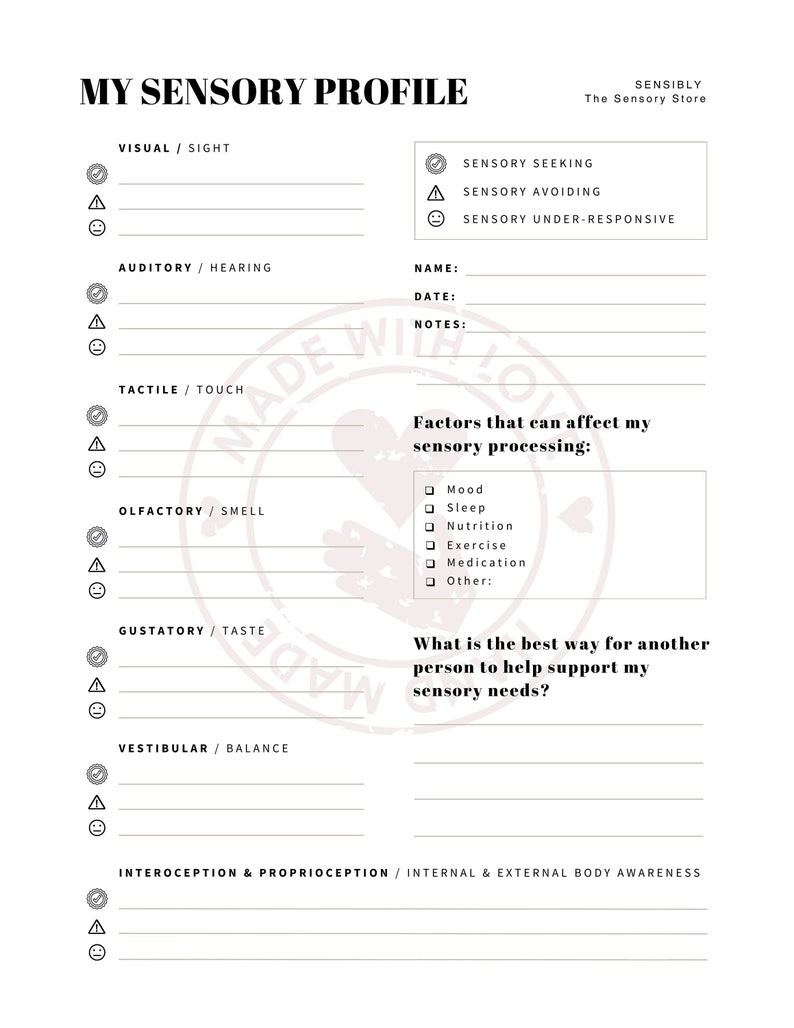 My Sensory Profile Modern Sensory Processing Questionnaire for Parents ...