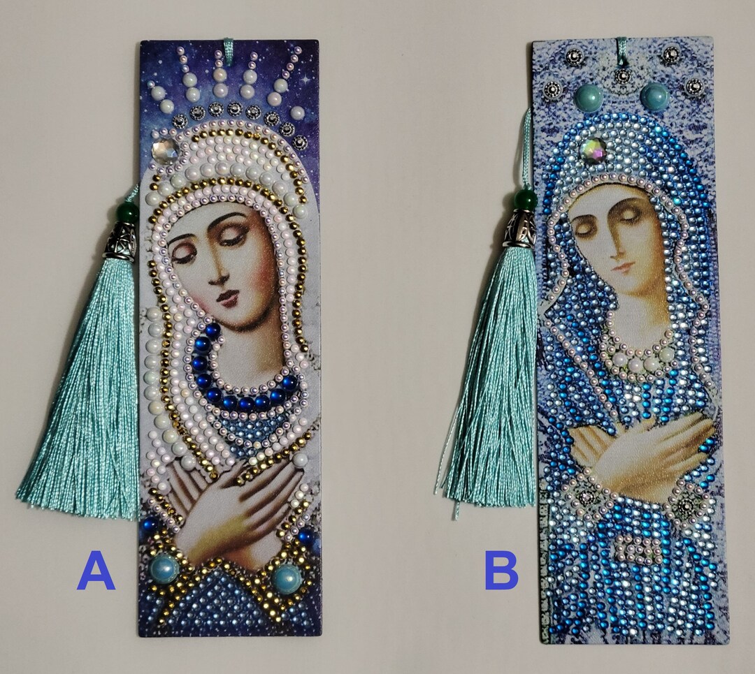 Blessed VIRGIN MARY Madonna Leather Bookmark Decorated With Diamond ...