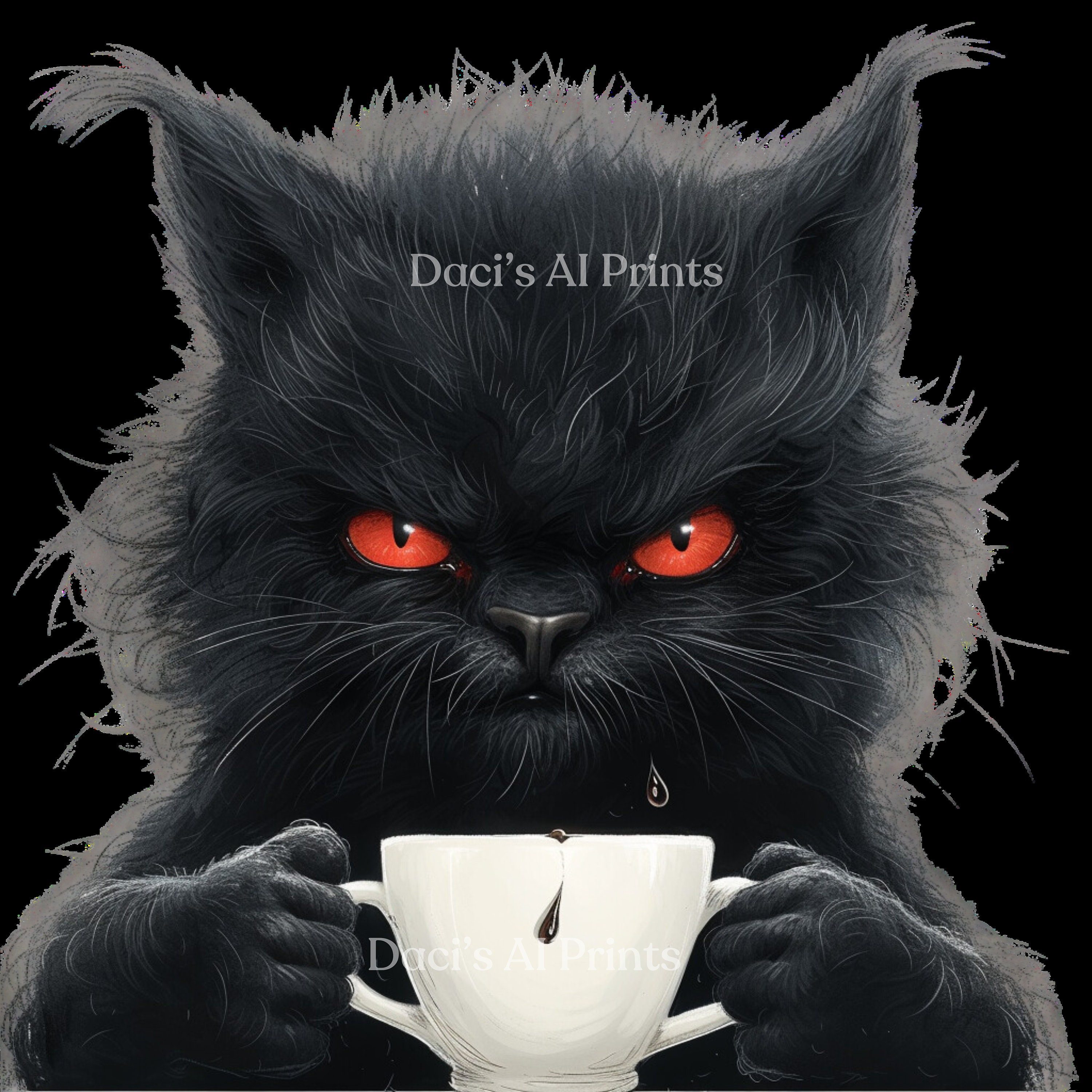 Grumpy Black Cat Clipart, Black Cat Drinking Coffee, No Background, 12 Grumpy Black Cat Images ...