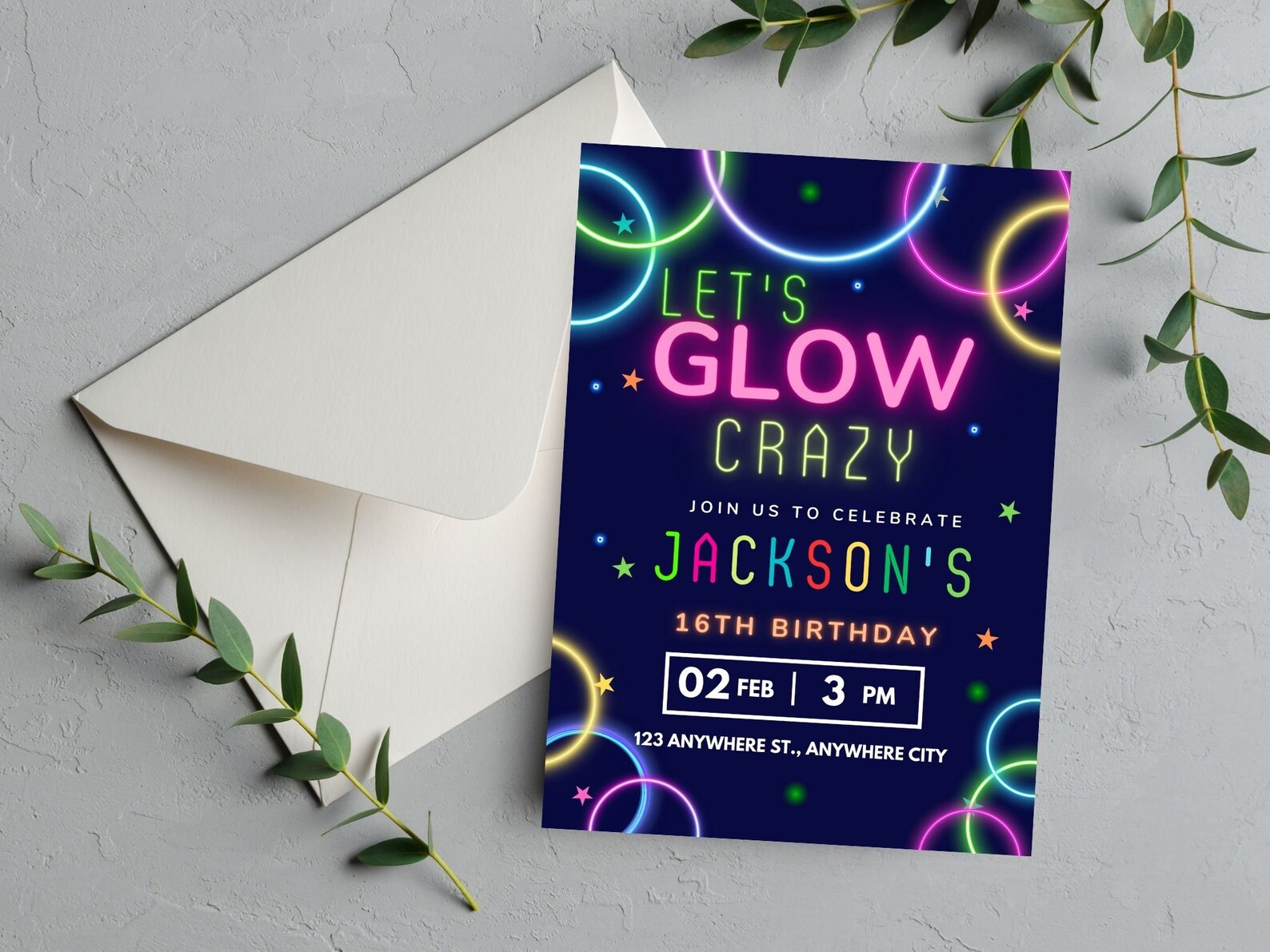 Glow Birthday Invitation, Glow Invitation, Glow Party Template, Glow ...