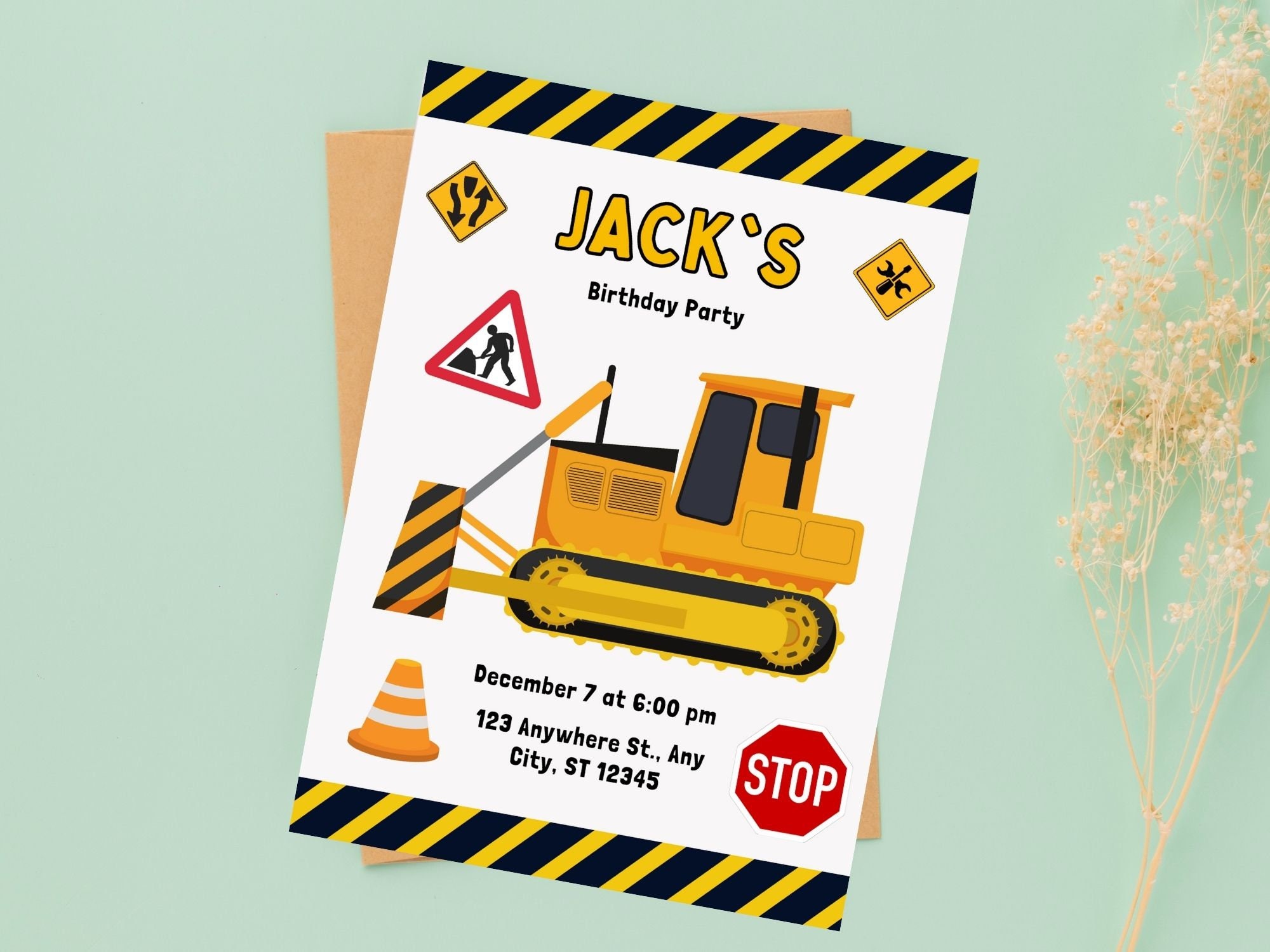 Construction Birthday Invitation Editable Construction Invitation
