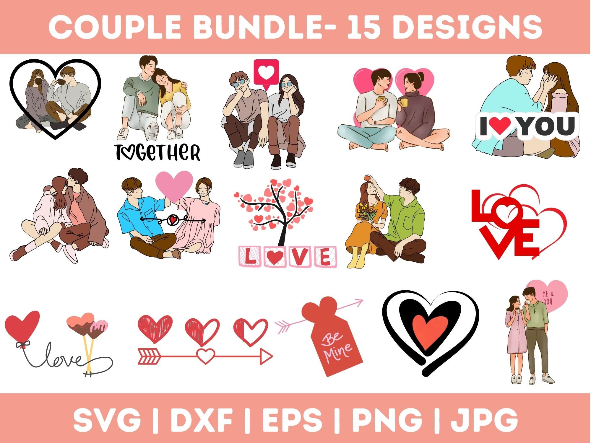 Couples SVG Bundle Couples Silhouette SVG Valentines - Etsy
