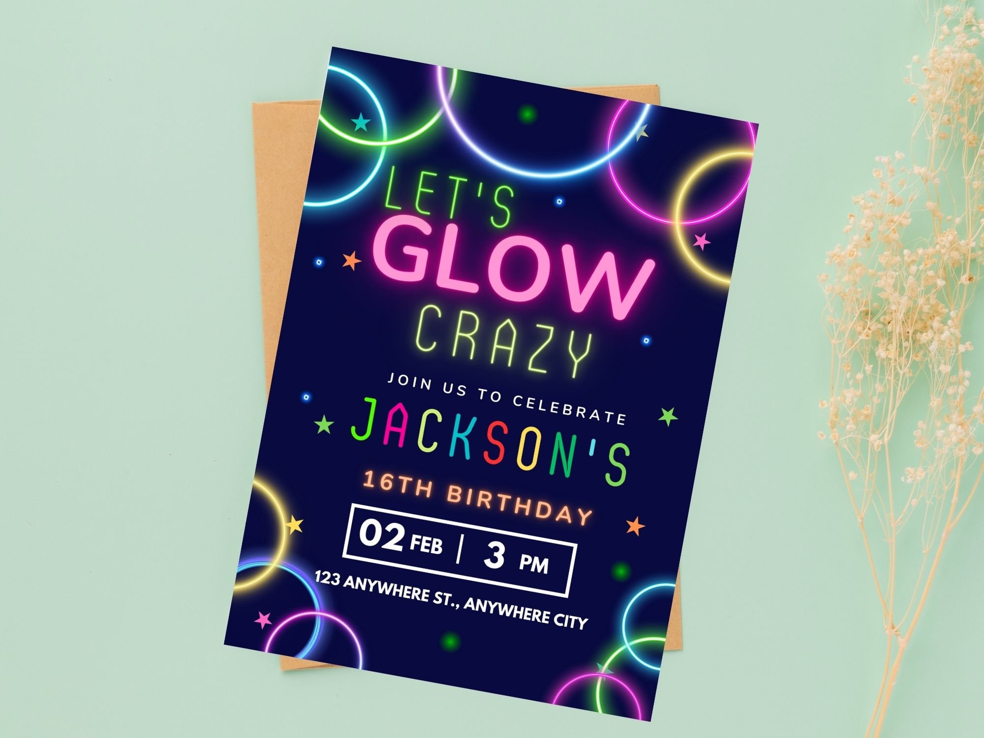 Glow Birthday Invitation, Glow Invitation, Glow Party Template, Glow ...