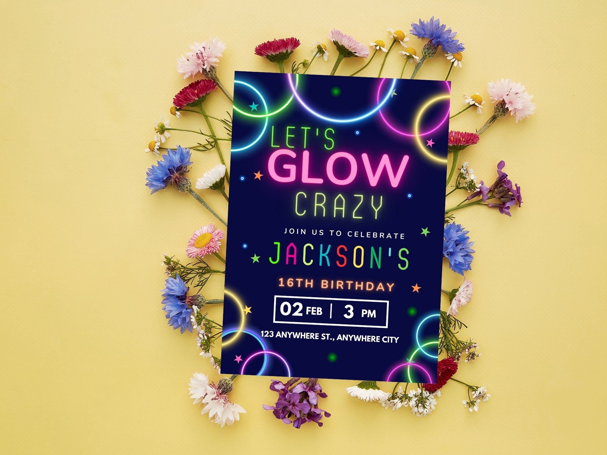 Glow Birthday Invitation, Glow Invitation, Glow Party Template, Glow ...