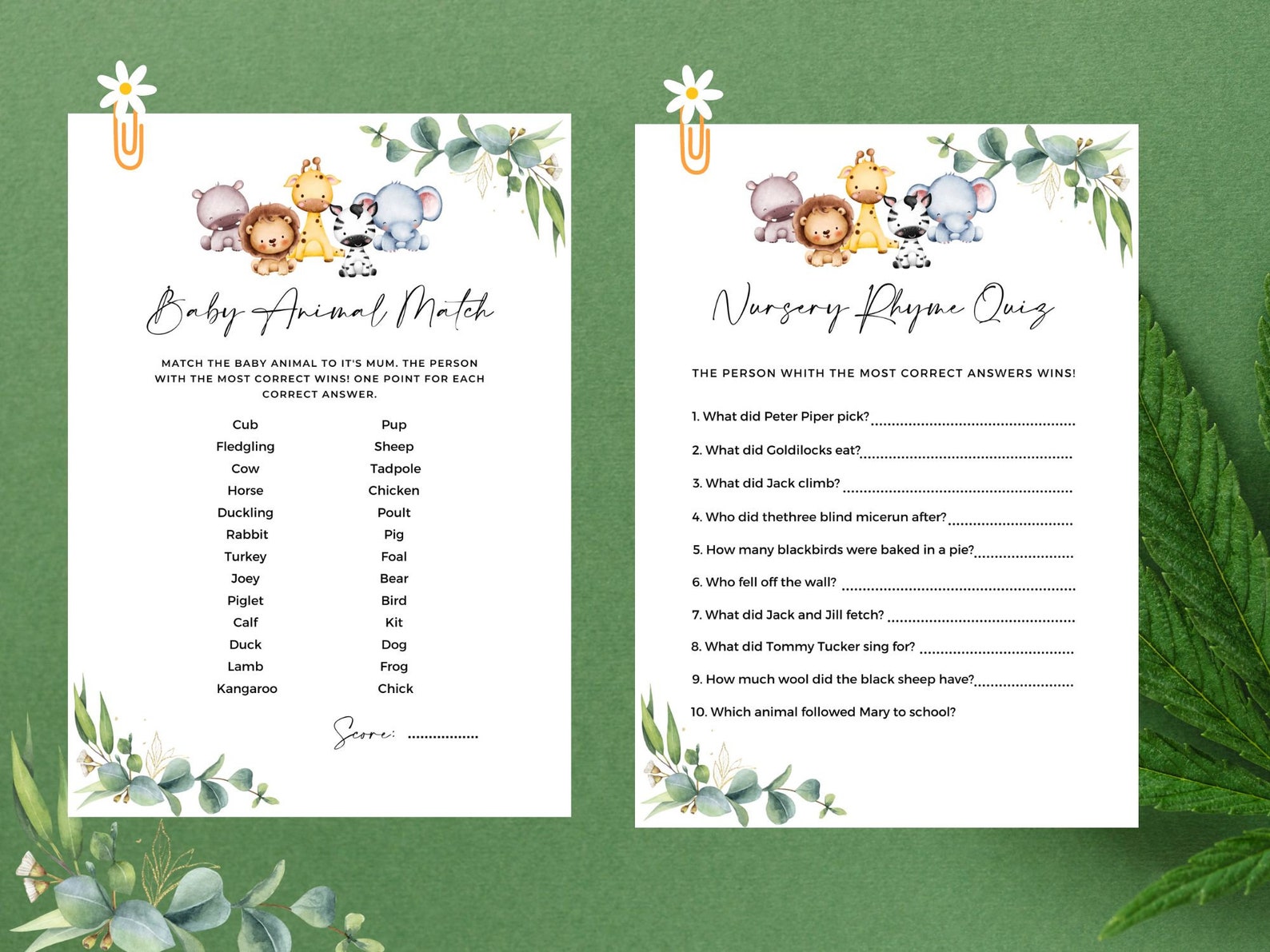 Editable Safari Baby Shower Game Bundle, Baby Shower Game Pack ...