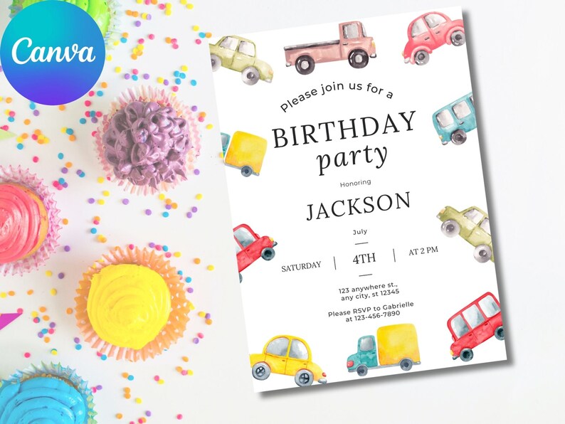 Editable Transportation Birthday Invitation Digital, Truck Car Evite ...