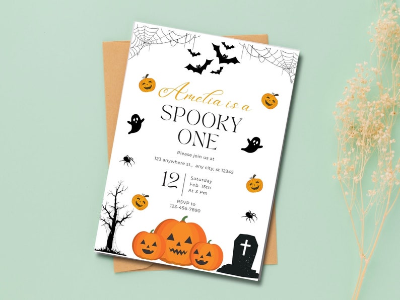 Spooky One Birthday Invitation, 1st Birthday Invite, Halloween Birthday ...
