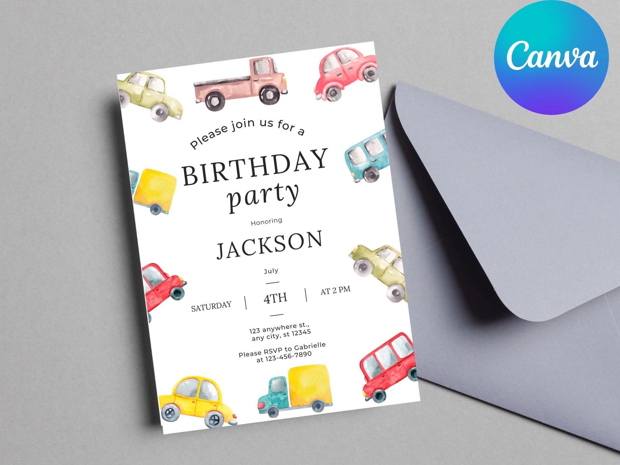 Editable Transportation Birthday Invitation Digital, Truck Car Evite ...