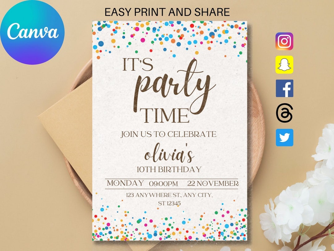Adult Party Time Invitation Template | Editable Milestone Birthday ...