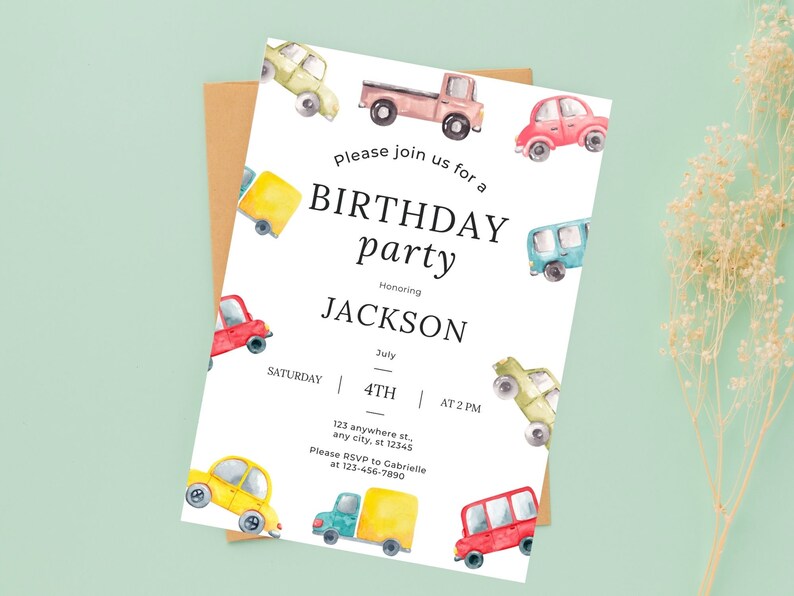 Editable Transportation Birthday Invitation Digital, Truck Car Evite ...