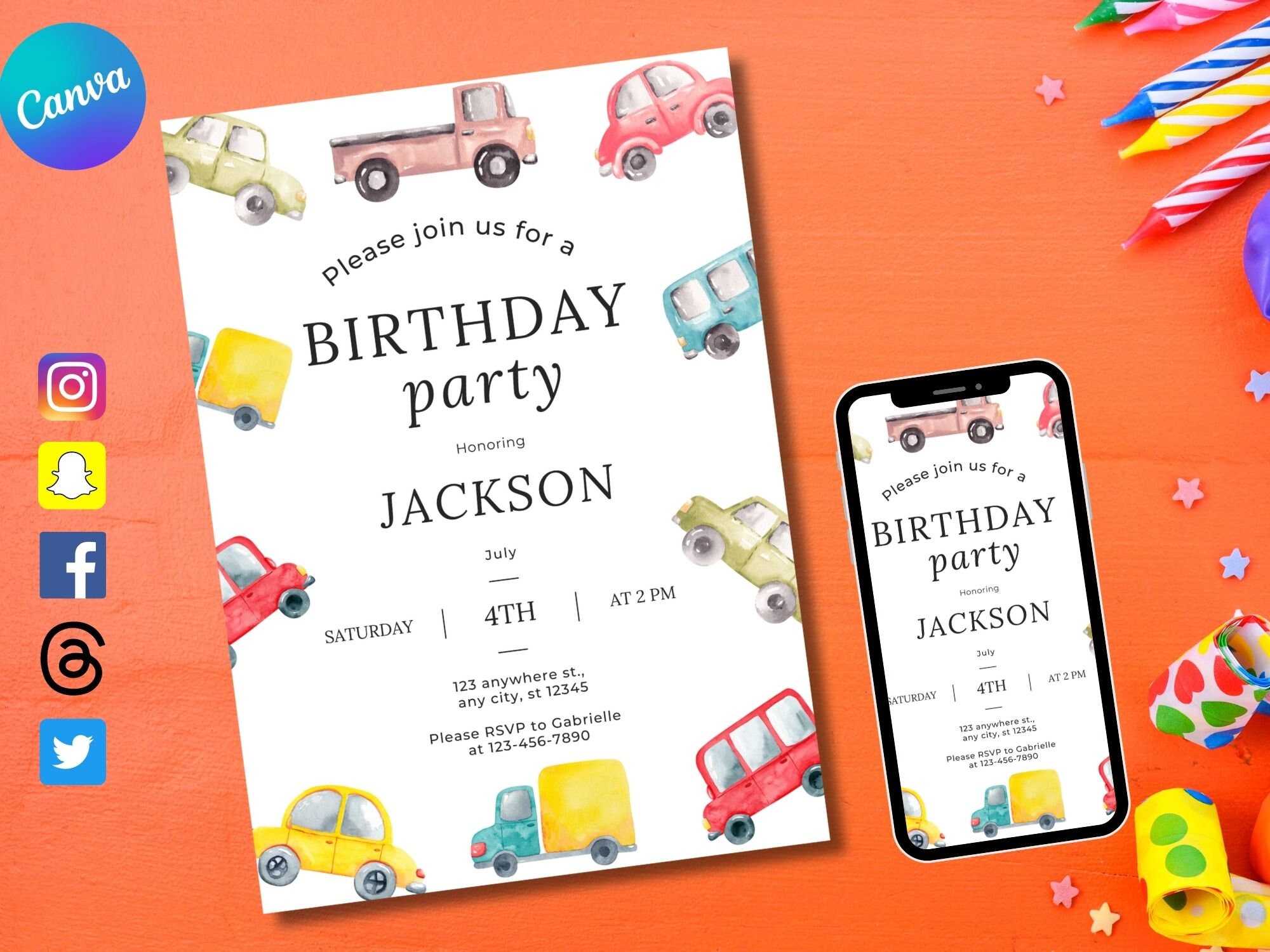 Editable Transportation Birthday Invitation Digital, Truck Car Evite ...