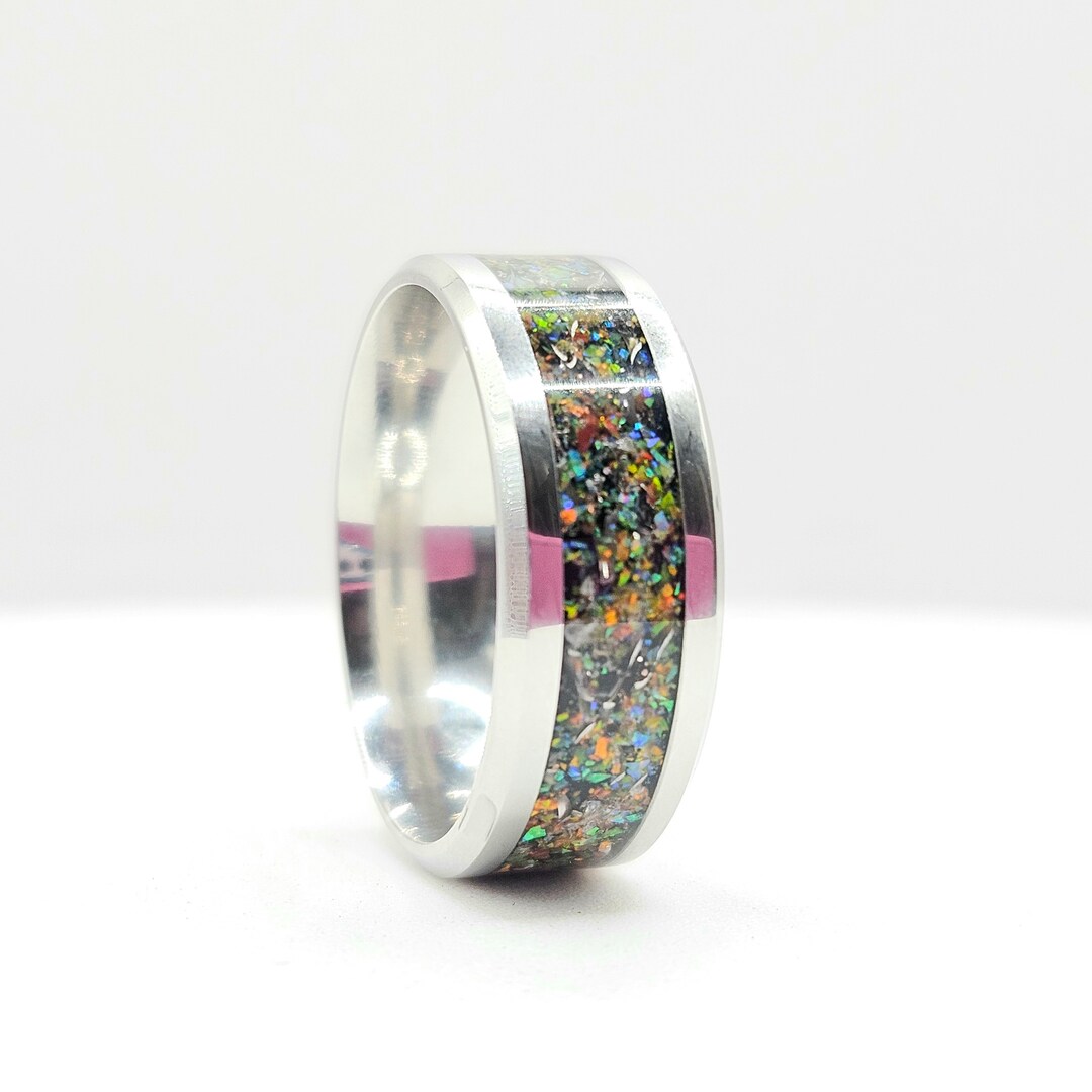 Rustic Titanium Ring With Multi Colored Opals - Etsy