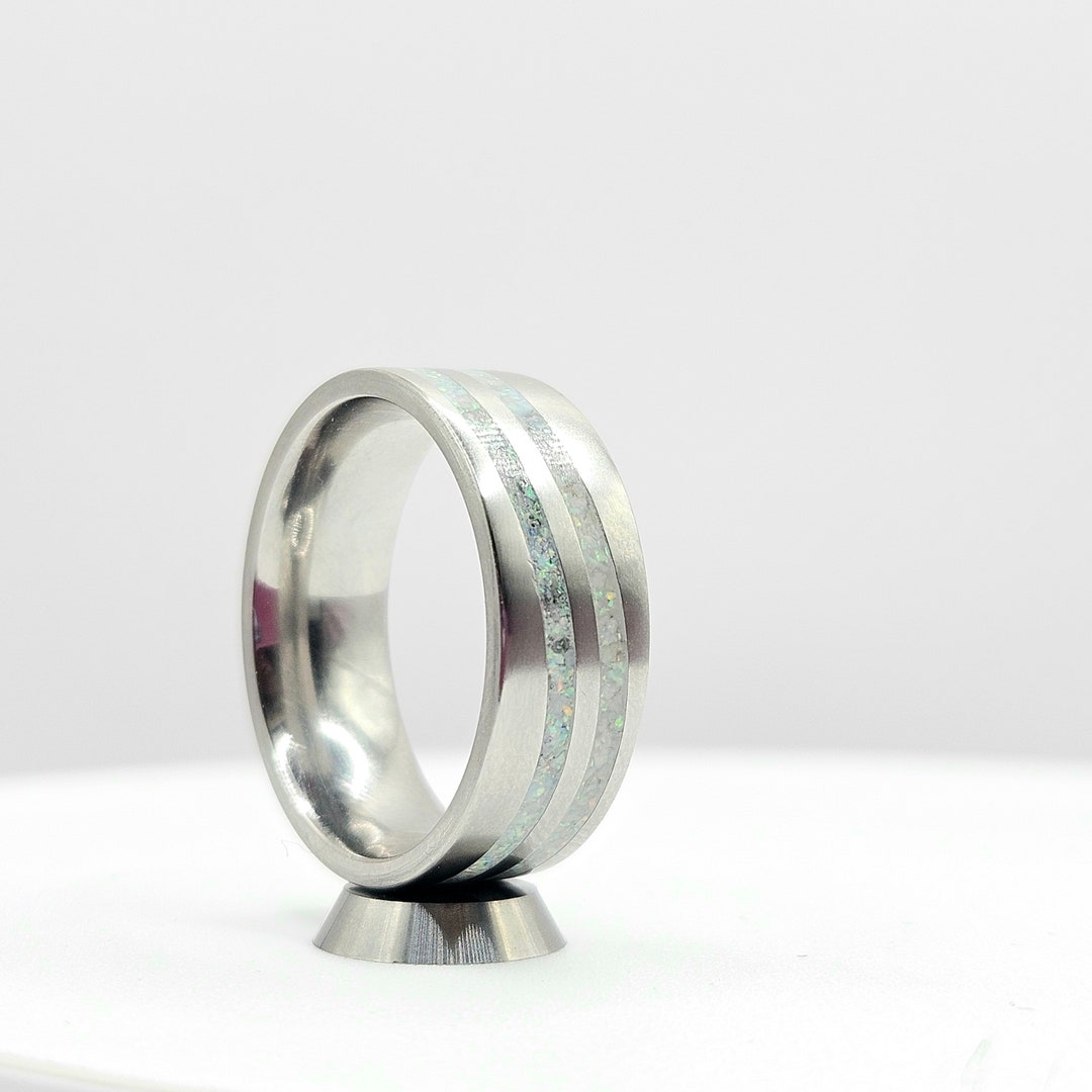 Double Curve Titanium Glow Ring With Opals - 8mm - Etsy