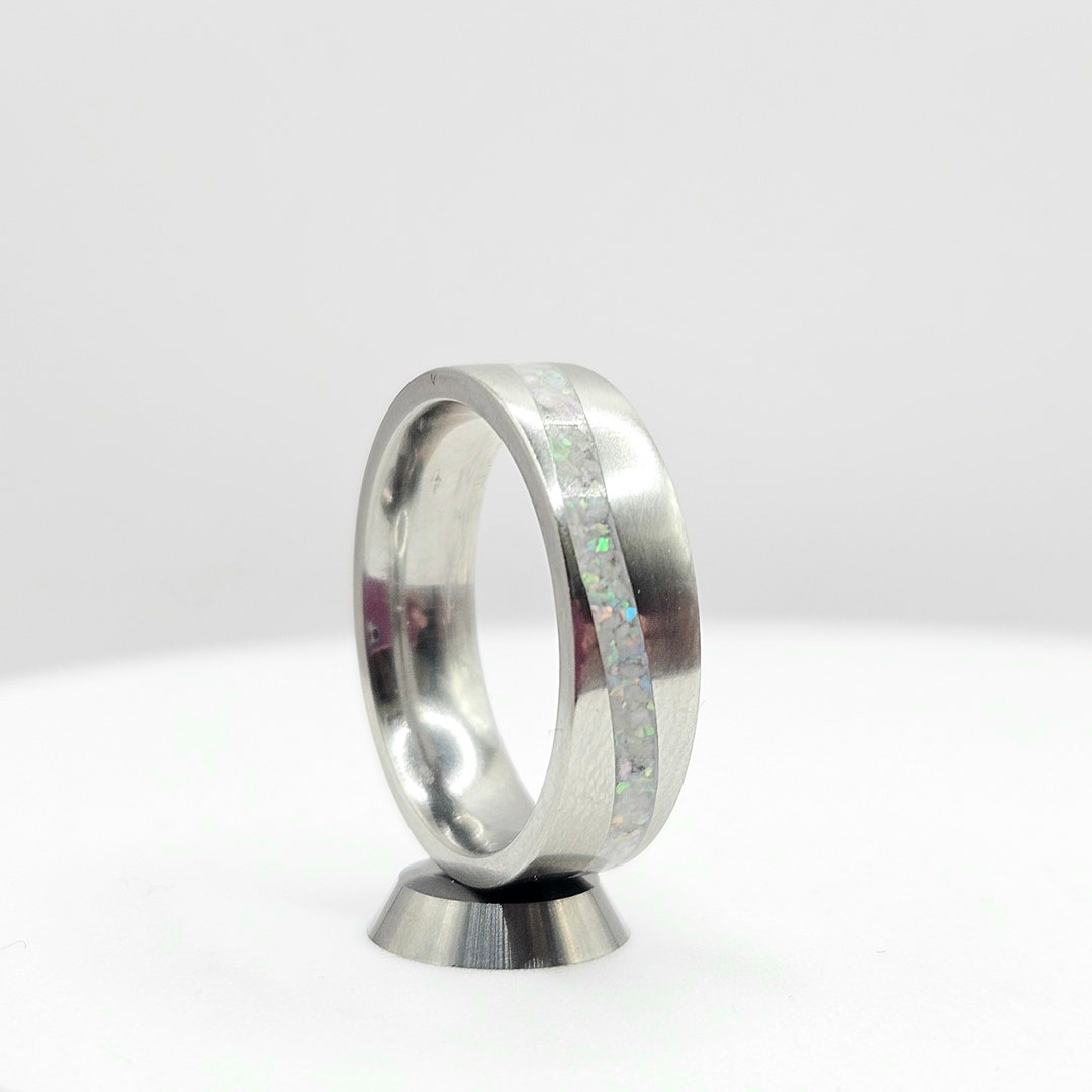 Single Curve Titanium Glow Ring With Opals - 6mm or 8mm Width - Etsy