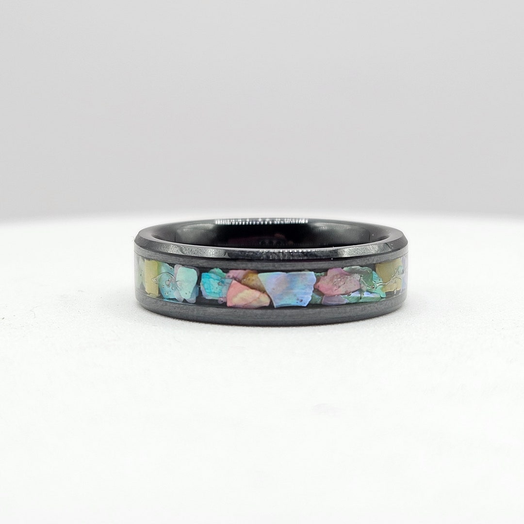 Multi Colored Abalone in a Black Ceramic Ring - 6mm - Etsy