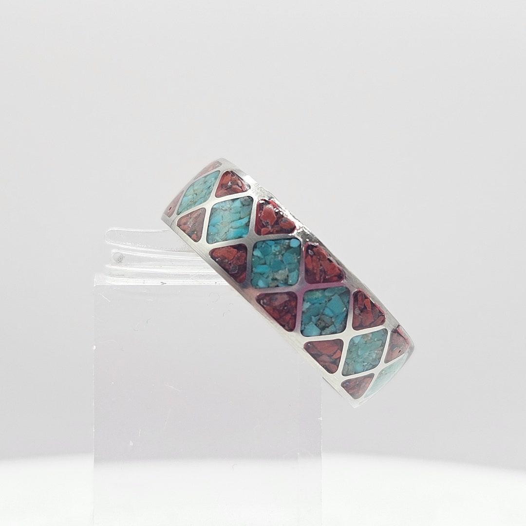 Coral and New Mexico Turquoise on Titanium - Etsy