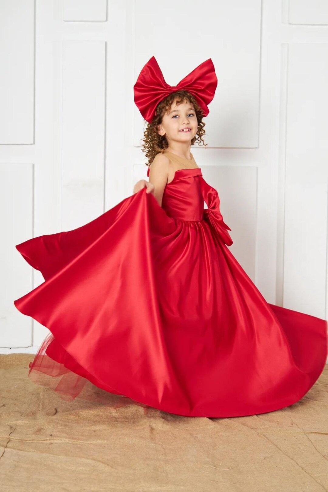 Red Satin Flower Girl Dress: Custom Princess Ball Gown - Etsy