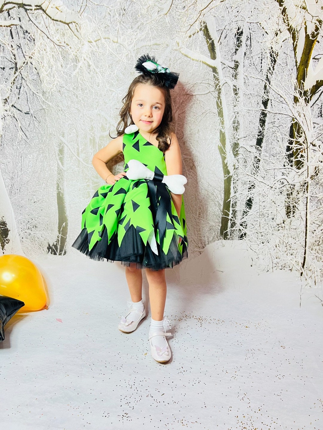 Toddler Pebbles Costume - Stone Age Themed Dress for Girls, Green ...