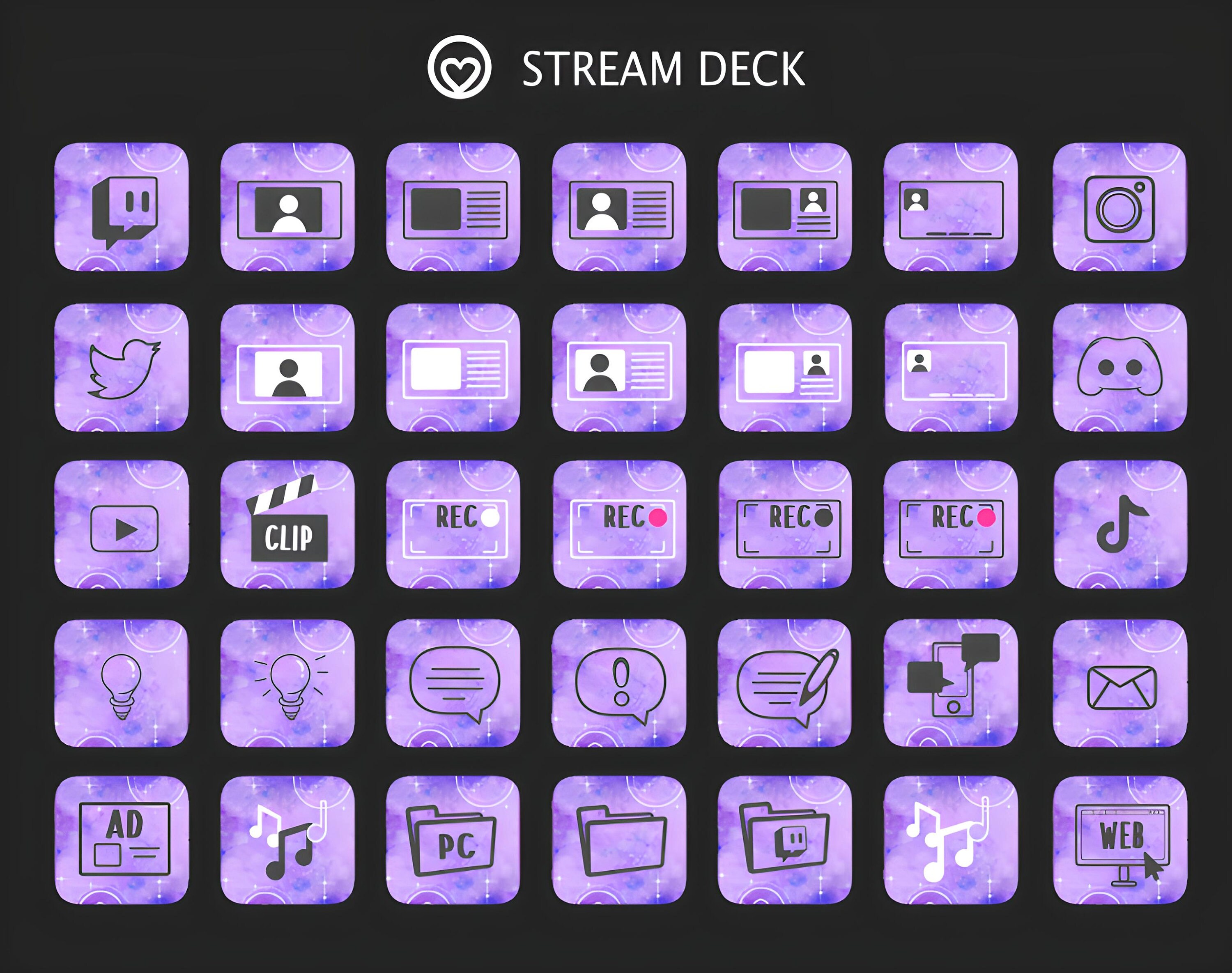 Pack 70 Galaxy Icons for Stream Deck | Streamer Control Setup | Purple ...