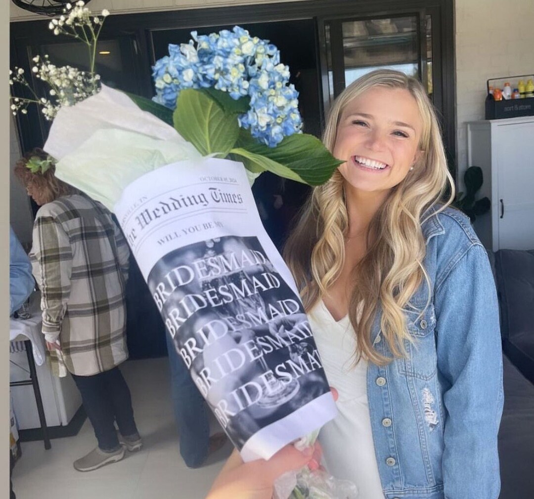 Newspaper Bridesmaid Proposal Flower Wrap | Editable Photo Proposal ...