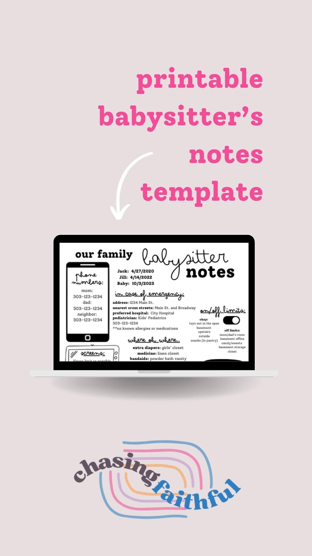 Printable Babysitter Notes and Information Template - Etsy