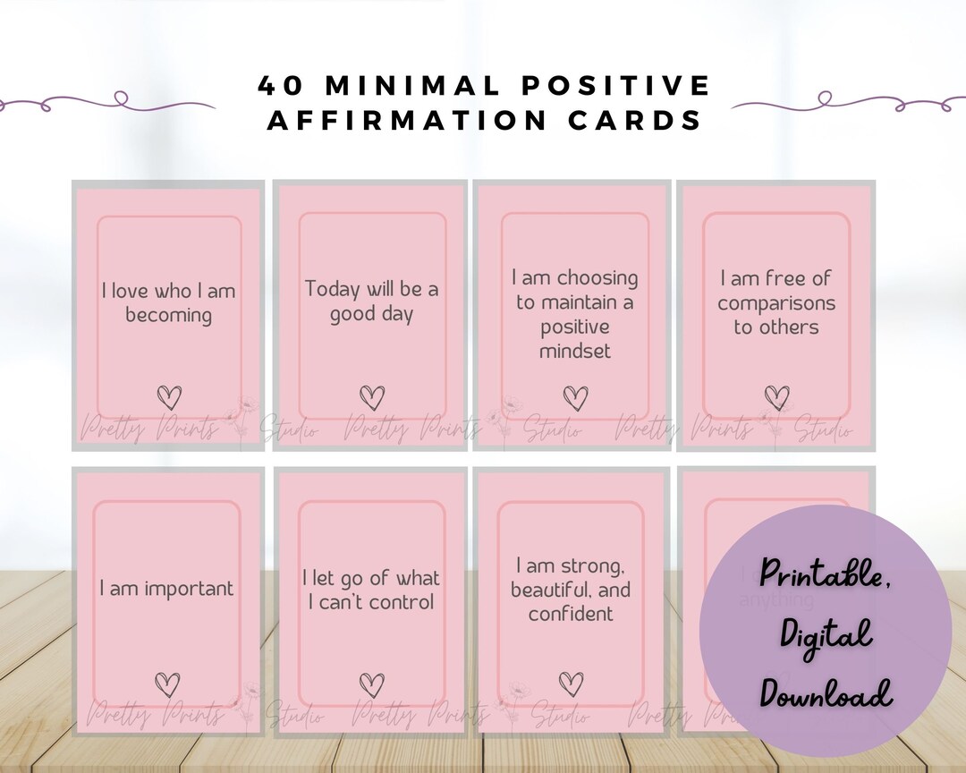40 Pink Positive Affirmation Card Deck, Daily Printable Self-love Cards ...