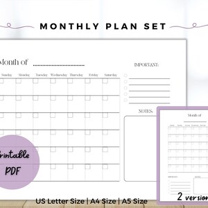 Minimalist Monthly Plan, Undated Monthly Calendar, Productivity Planner ...