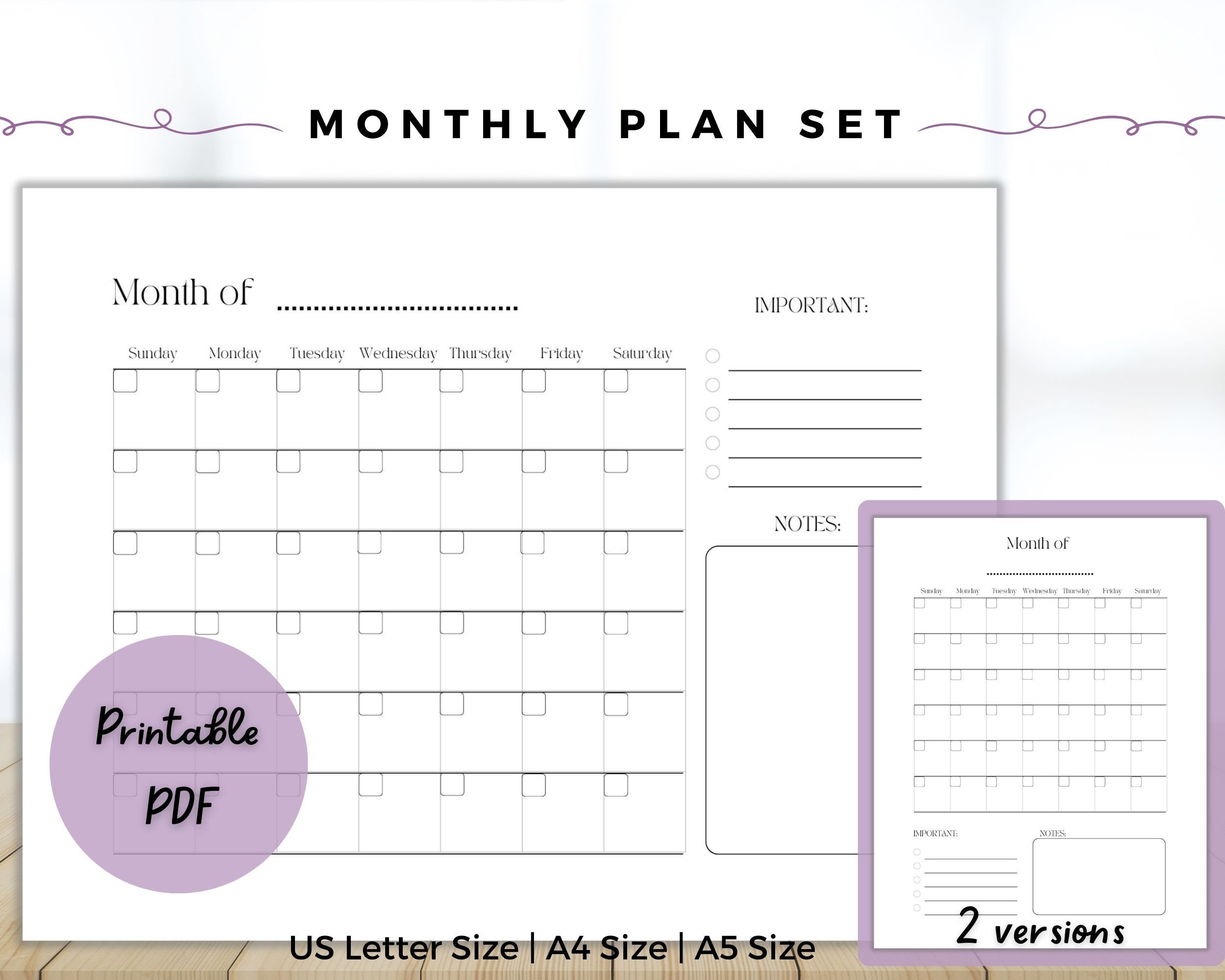 Minimalist Monthly Plan, Undated Monthly Calendar, Productivity Planner ...