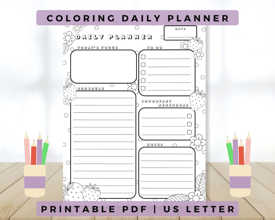 Printable Coloring Daily Planner, Productivity Planner, Daily Organizer ...
