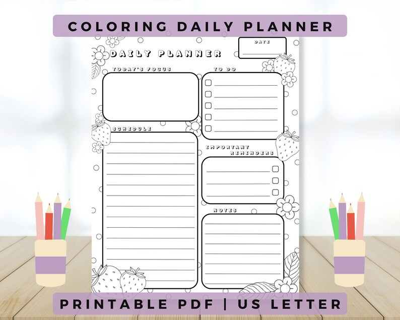 Printable Coloring Daily Planner, Productivity Planner, Daily Organizer ...