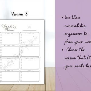 Minimalist Weekly Planner Printables, Weekly Organizers, Weekly Agenda ...