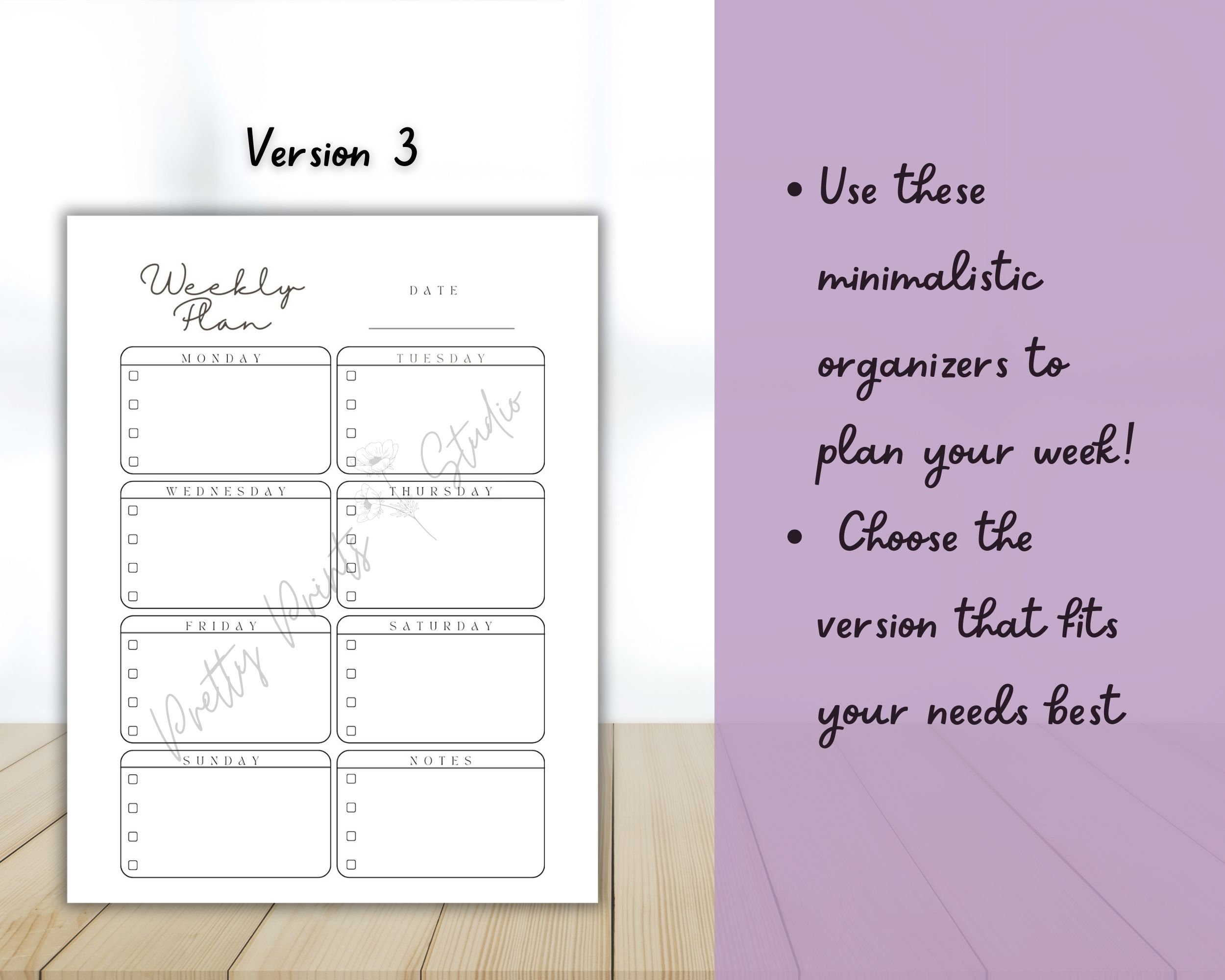 Minimalist Weekly Planner Printables, Weekly Organizers, Weekly Agenda ...