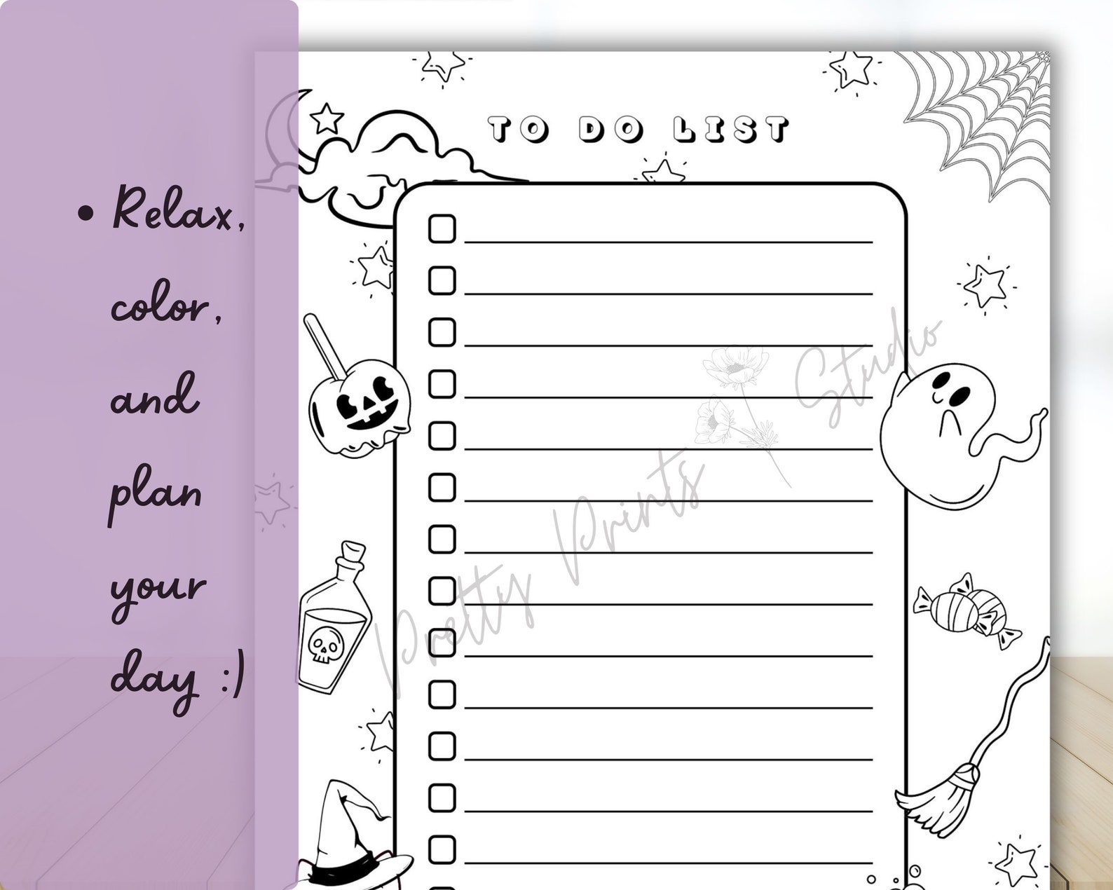 Printable Halloween Coloring To-do List, Productivity Checklist, Daily ...