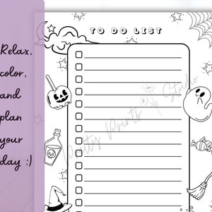Printable Halloween Coloring To-do List, Productivity Checklist, Daily ...