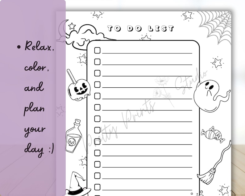 Printable Halloween Coloring To-do List, Productivity Checklist, Daily ...