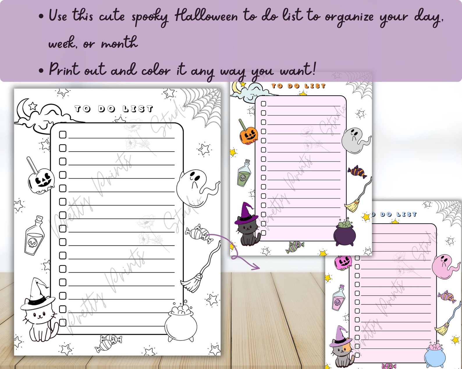Printable Halloween Coloring To-do List, Productivity Checklist, Daily ...