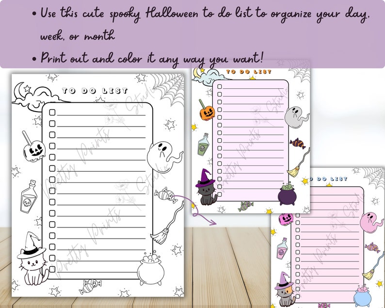 Printable Halloween Coloring To-do List, Productivity Checklist, Daily ...