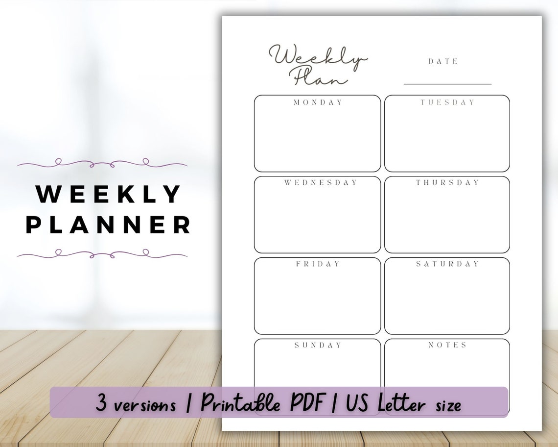 Minimalist Weekly Planner Printables, Weekly Organizers, Weekly Agenda ...