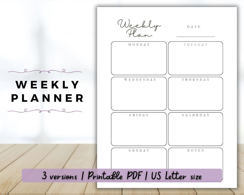 Minimalist Weekly Planner Printables, Weekly Organizers, Weekly Agenda ...
