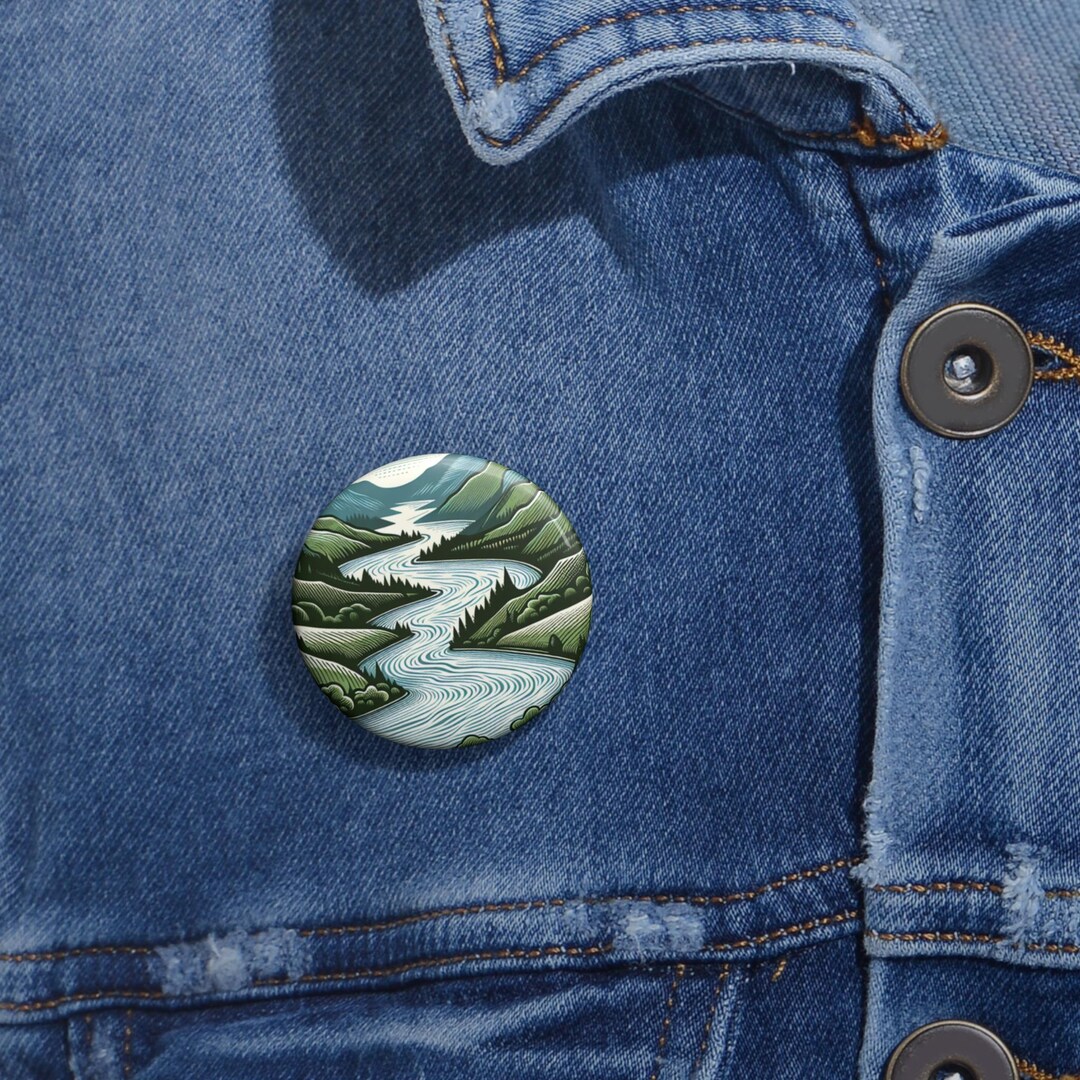 River Pin, Line Art Style, Mountains Pin, Outdoorsy Pin, Camping Pin ...