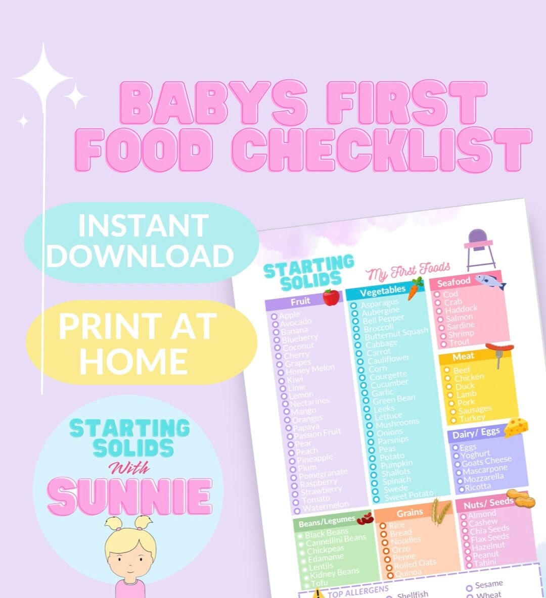 Babys First Food Checklist - DIGITAL DOWNLOAD PDF - Personalised ...
