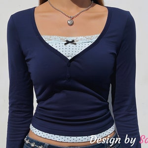 Y2K Women's Clothing, Fairy Grunge Retro V Neck, Crop Top Long Sleeve ...