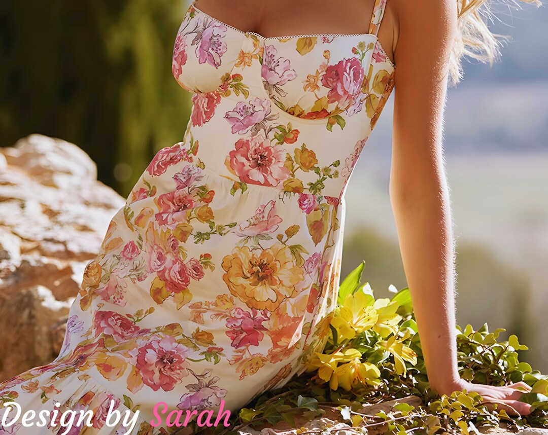 Y2K Floral, off Shoulder, Sleeveless Flower Print Sexy Dress, High ...