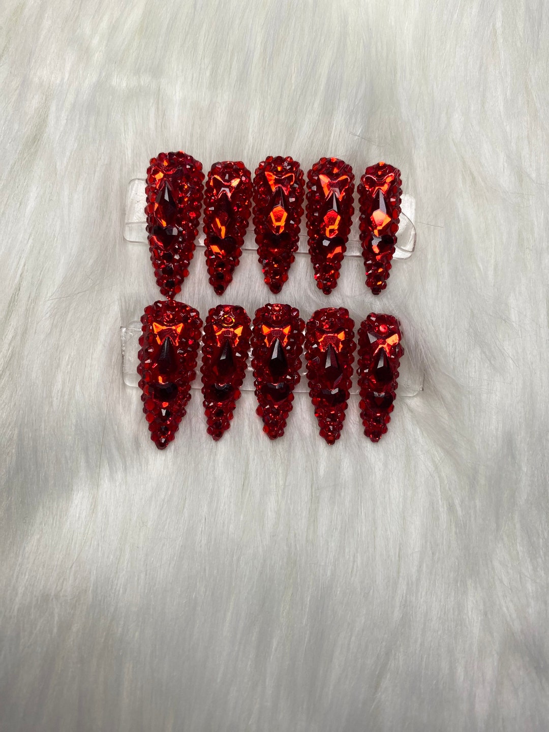 Red Bling Set Red Rhinestones Long Stiletto - Etsy