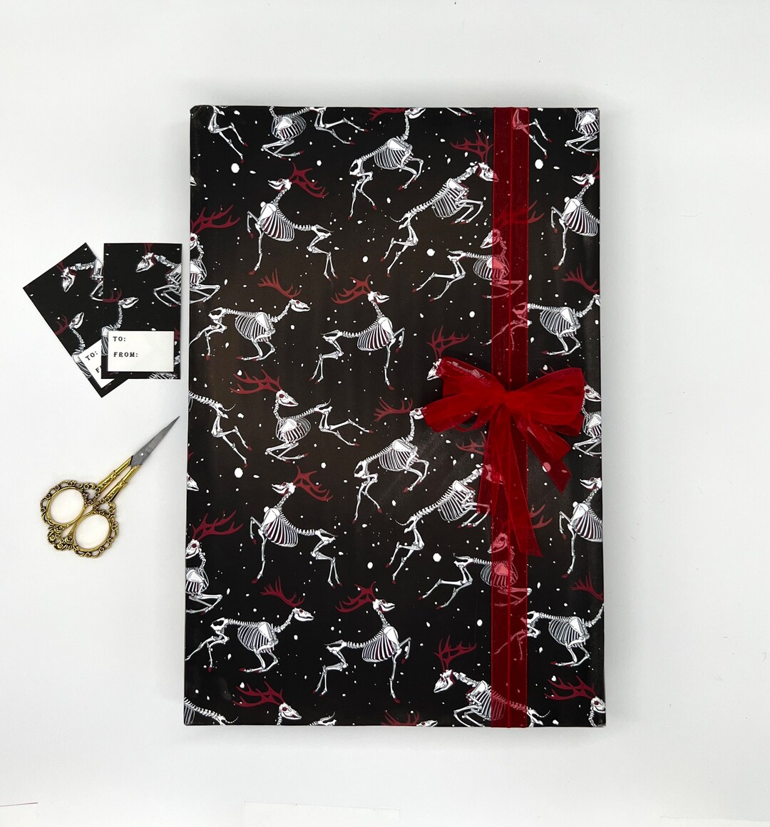 Goth Wrapping Paper, Christmas Gift Wrap, Reindeer Skeleton Wrapping ...