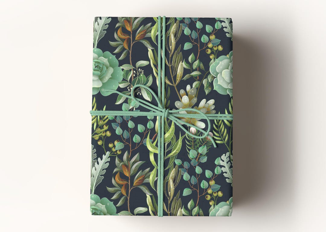 Succulent Botanical Wrapping Paper, Dark Green Plant Gift Wrap, Modern ...