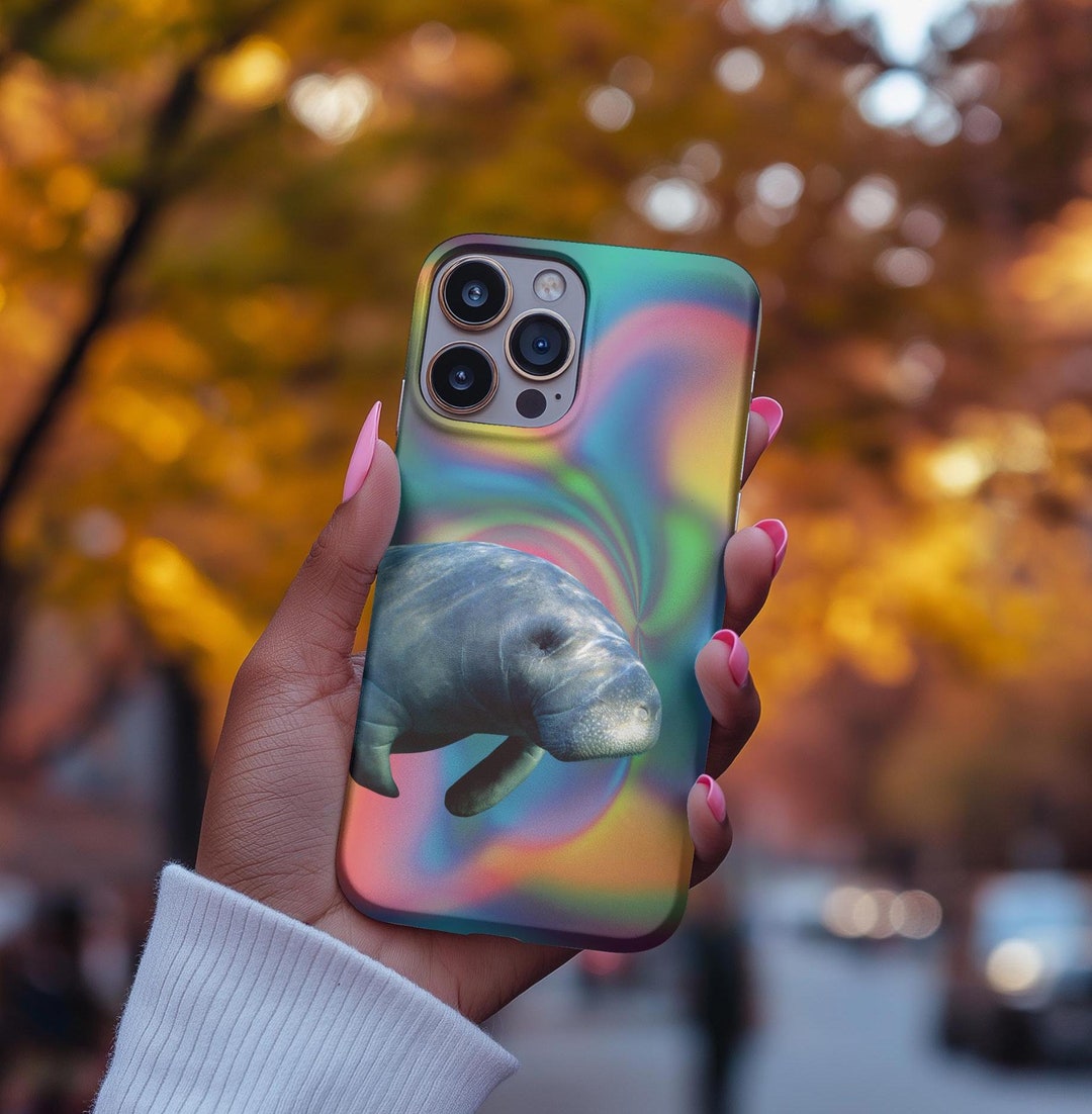 Psychedelic Manatee HARD Tough iPhone Case, Ocean Life Art, Manatee ...